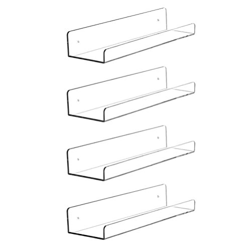 Yardwe Clear Hanging Bookshelf Clear Acrylic Floating Wall Ledge Shelf, 4 Pack 7 Wall Mounted Bookshelf, Invisible Rack, Nail Polish Rack and Vinyl Record Shelf Succulent Pot