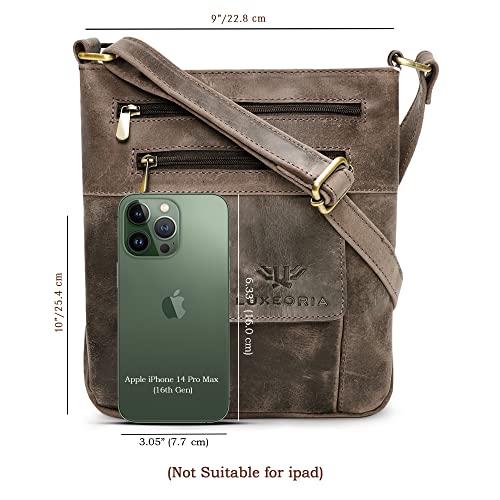 LUXEORIA Genuine Leather Crossbody Sling Bag for Women Men Rustic - Hunter Brown