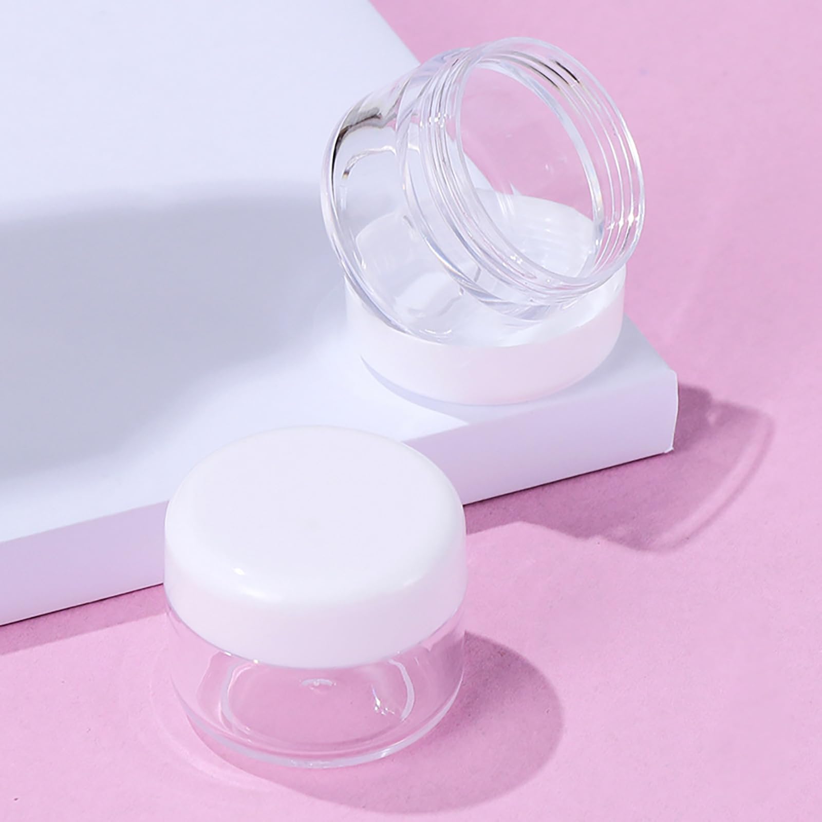 24 Pcs 15ml/0.5oz Cosmetic Jars with Lids,Plastic Jars Round Clear Cosmetic Container Jars with White Lids, Plastic Slime Jars for Beauty Product, Lotion, Cream, Travel Storage (White Lid)