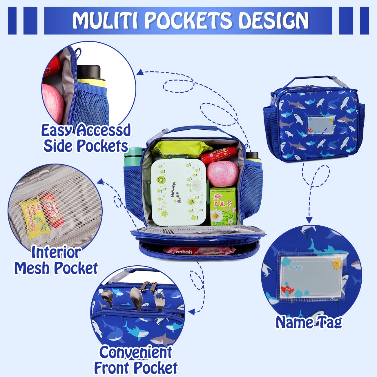 Large Kids Lunch Box, Insulated Lunch Bag for Girls Boys Teens Toddlers Cute School Lunch Tote with Shoulder Strap, VONXURY