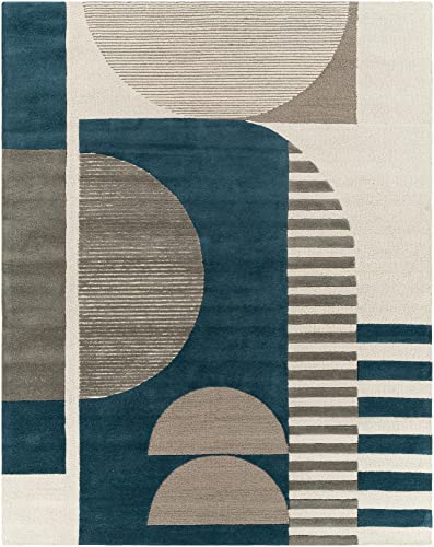 Mark&Day Area Rugs, 9x12 Vinkebrug Modern Teal Area Rug Blue Gray White Carpet for Living Room, Bedroom or Kitchen (8'10" x 12')