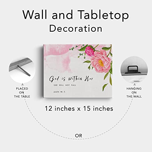Bible Verse Canvas Print Decor God is Within Psalm 46:5 Wall Painting Flowers Posters Artwork Home Office Living Room Decoration 12βX15β (Framed)