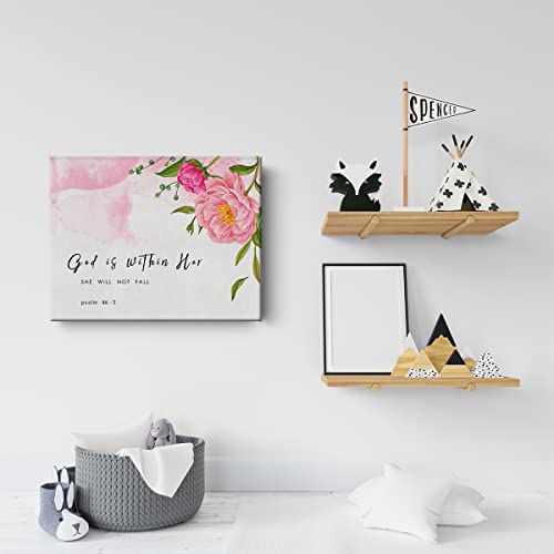 Bible Verse Canvas Print Decor God is Within Psalm 46:5 Wall Painting Flowers Posters Artwork Home Office Living Room Decoration 12βX15β (Framed)
