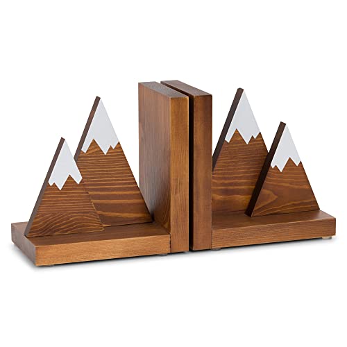 Waratah Designs Mountain Bookends - Mountain Decor for Shelves - Adventure Decor Wooden Book Ends - Woodland Nursery Decor - Non Slip Decorative Bookends for Heavy Books, Rustic Office Decor
