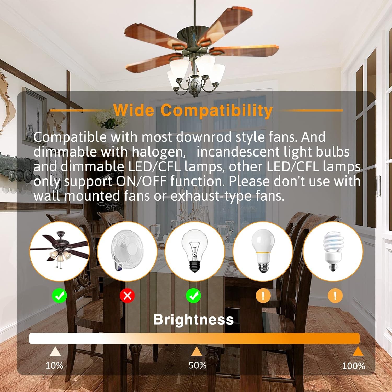 Ceiling Fan Remote Control Kit, Universal Wall Mount Fan Switch Replacement for Hampton Bay Harbor Breeze Hunter, UC9050T Wired Transmitter & R28 Receiver Kit, Fan 3 Speed Adjustable and Light Dimmer