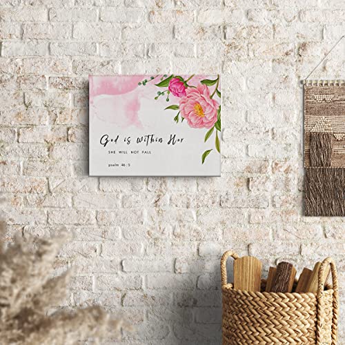 Bible Verse Canvas Print Decor God is Within Psalm 46:5 Wall Painting Flowers Posters Artwork Home Office Living Room Decoration 12βX15β (Framed)