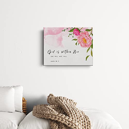 Bible Verse Canvas Print Decor God is Within Psalm 46:5 Wall Painting Flowers Posters Artwork Home Office Living Room Decoration 12βX15β (Framed)