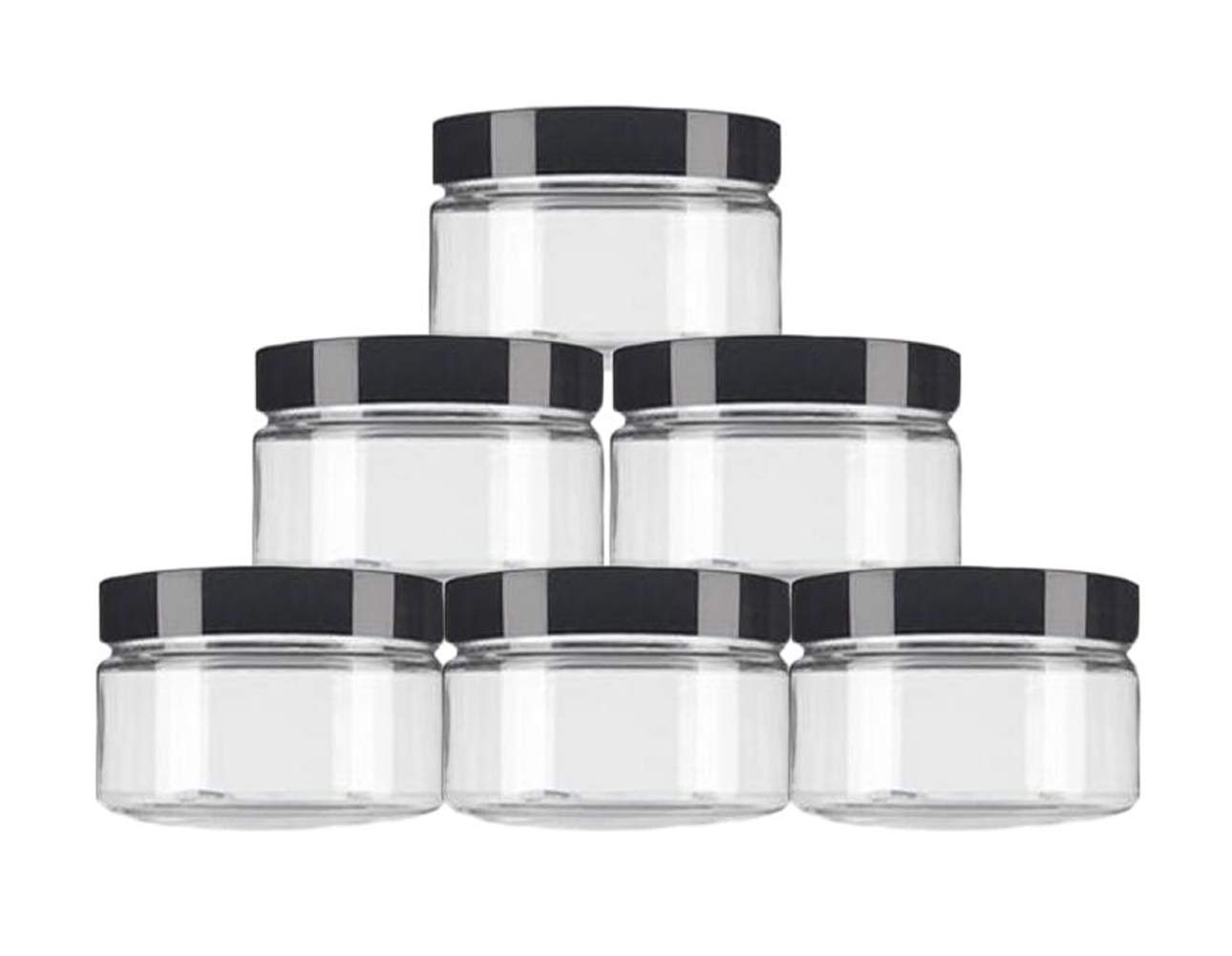 ericotry Clear PET Plastic (BPA Free) Refillable 8 Oz / 250ml Empty Cosmetic Containers Cases with Black Lid for Cream Lotion Bottle All Purpose Portable Household Containers (6 Pack)