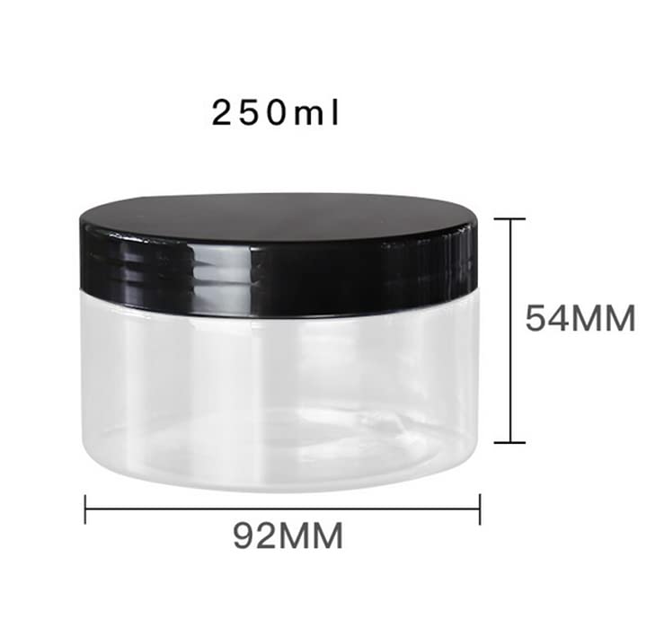 ericotry Clear PET Plastic (BPA Free) Refillable 8 Oz / 250ml Empty Cosmetic Containers Cases with Black Lid for Cream Lotion Bottle All Purpose Portable Household Containers (6 Pack)