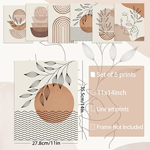 LIYAOLI Boho Neutral Wall Art Prints Line Art Posters for Room Aesthetic Unframed 11 x 14 Inch Set of 6 Minimalist Abstract Mid Century Modern Leaf Wall Decor for Bedroom Living room Office Decor