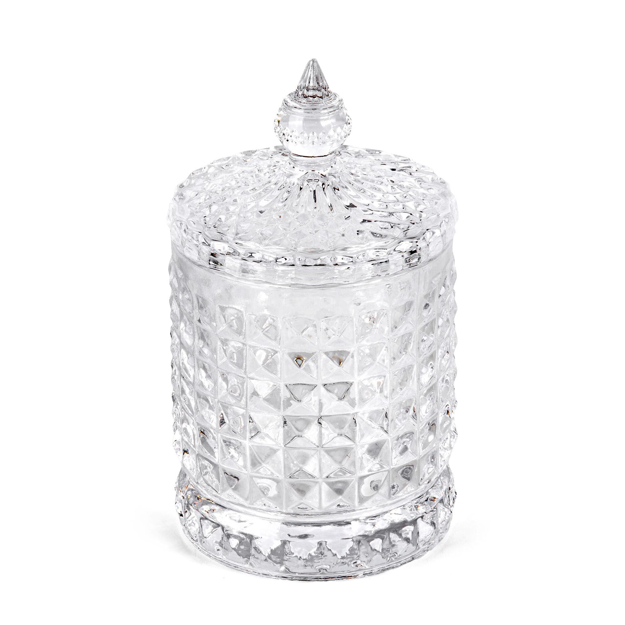 STP GOODS Glass Container Box with Lid Glass Storage Jar Clear Glass Relief Small Jar with Lid Glass Container for Coffee, Spices, Organizer Jars 6.1" (15.5 cm)