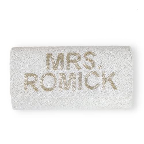Personalized Custom Clutch Purse for Women, Beaded Clutch Crossbody Bag with Silver Chain Strap, Perfect for Wedding, Prom, Bridal Shower, Bachelorette Party, Engagement, & Honeymoon (Silver)
