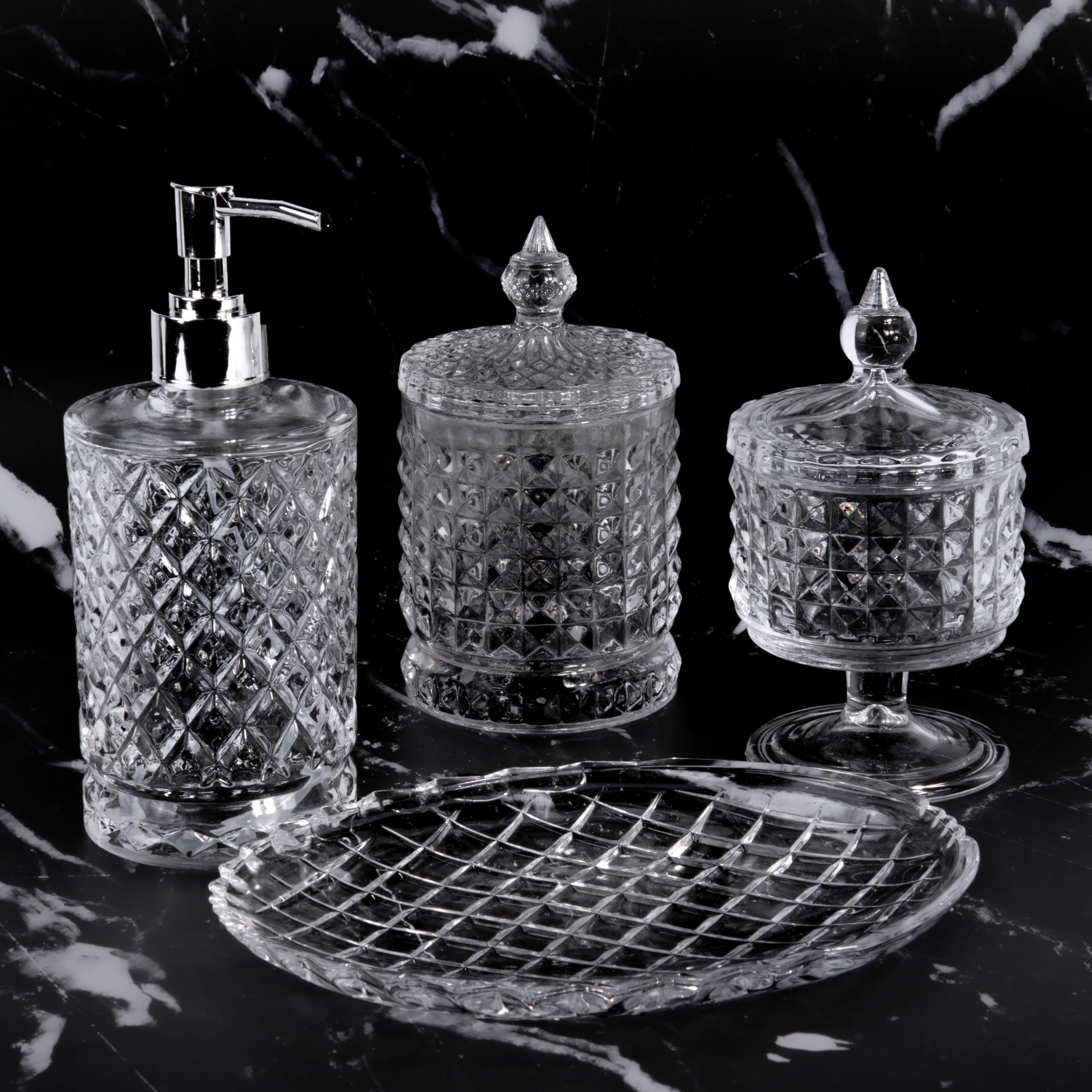 STP GOODS Glass Container Box with Lid Glass Storage Jar Clear Glass Relief Small Jar with Lid Glass Container for Coffee, Spices, Organizer Jars 6.1" (15.5 cm)