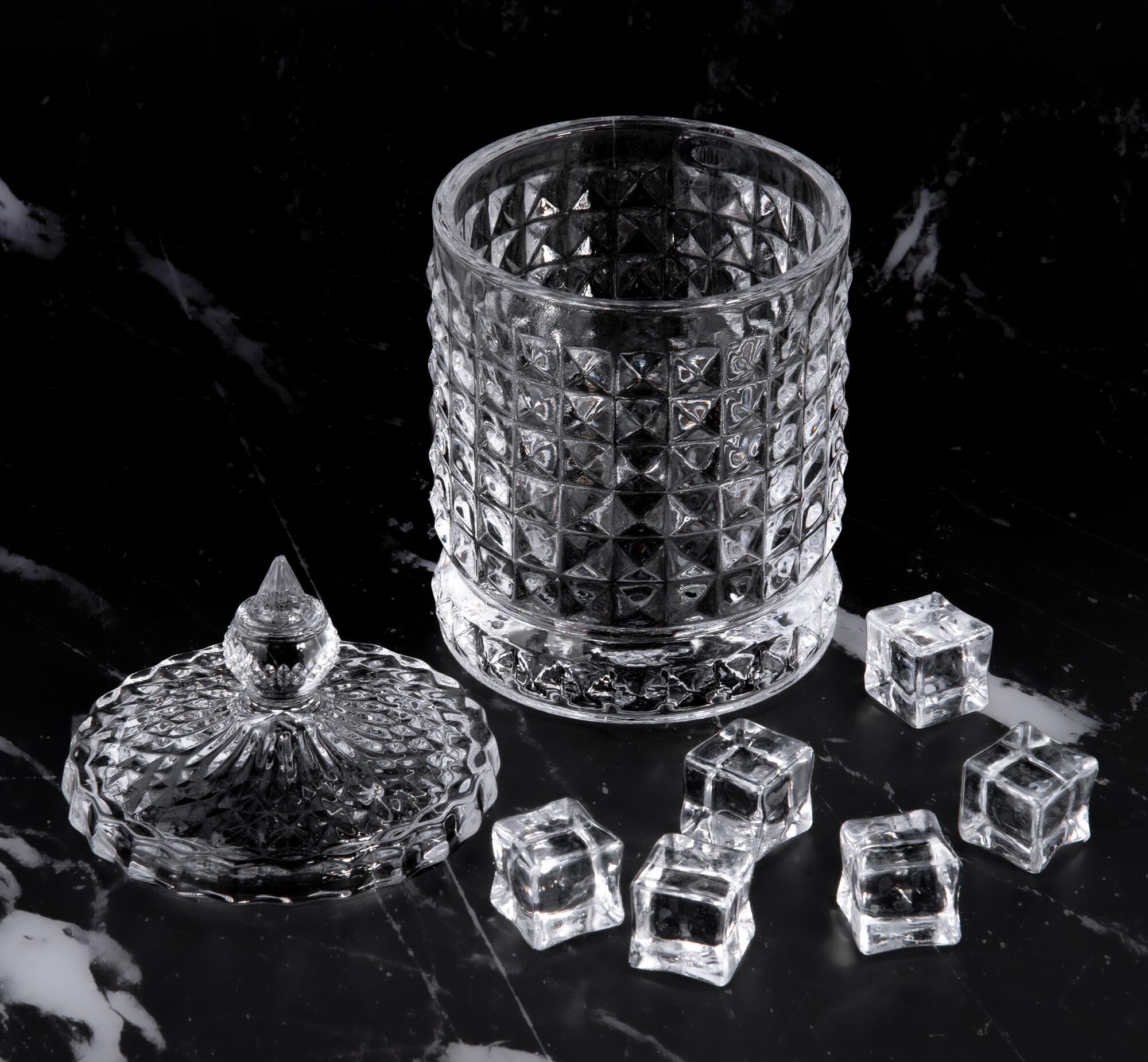 STP GOODS Glass Container Box with Lid Glass Storage Jar Clear Glass Relief Small Jar with Lid Glass Container for Coffee, Spices, Organizer Jars 6.1" (15.5 cm)
