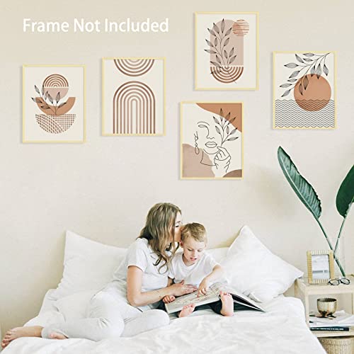 LIYAOLI Boho Neutral Wall Art Prints Line Art Posters for Room Aesthetic Unframed 11 x 14 Inch Set of 6 Minimalist Abstract Mid Century Modern Leaf Wall Decor for Bedroom Living room Office Decor