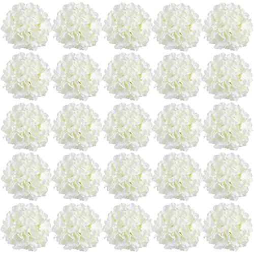 FagusHome 30 Pcs 8 Inch Big Silk Hydrangea Heads Artificial Flowers Heads with Stems Fake Hydrangea Flowers for Décor