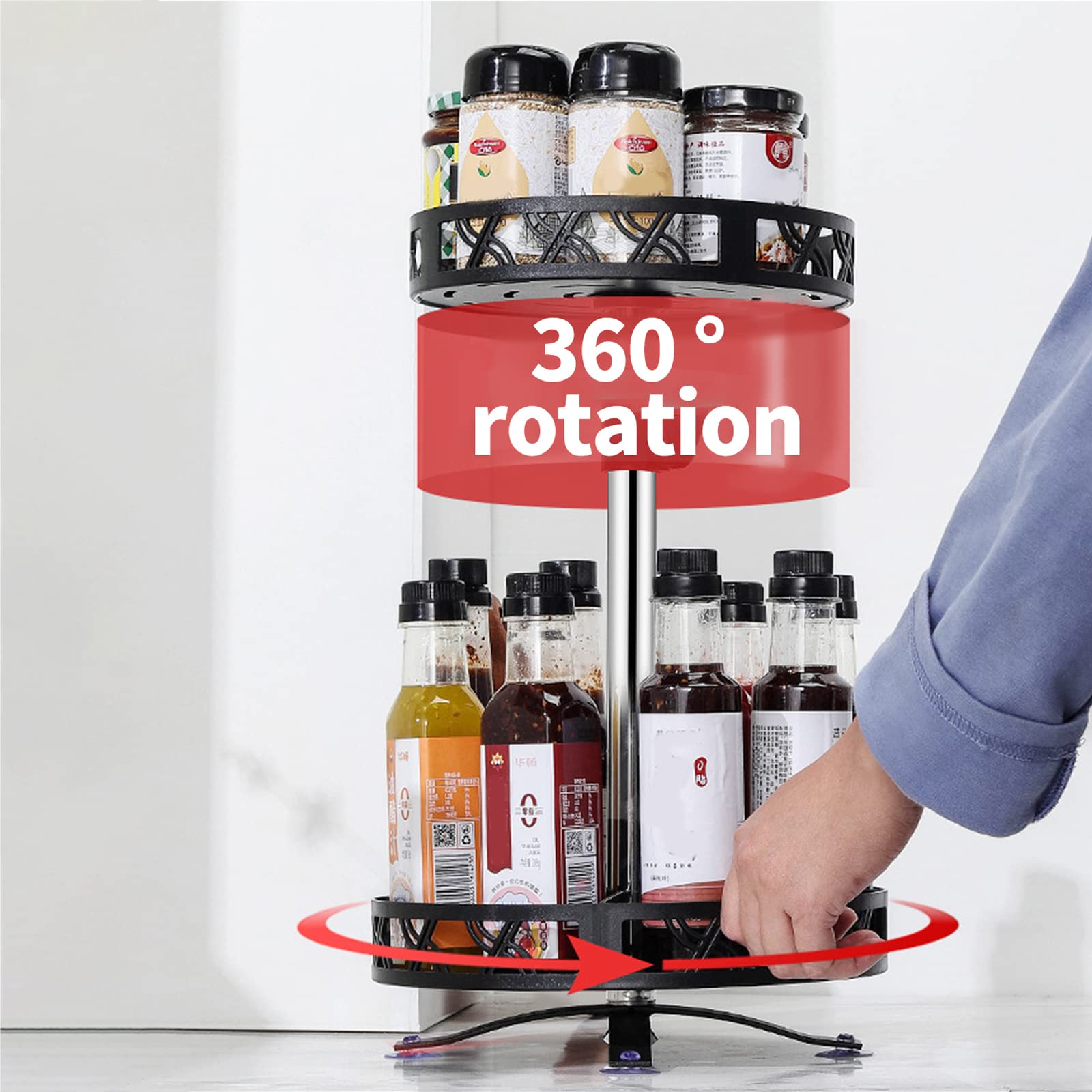 AIWFL 2 Tier Lazy Susan Turntable Spice Rack 360° Rotating Storage Rack Seasoning Rack for Kitchen Closet Cabinet Bathroom Countertop