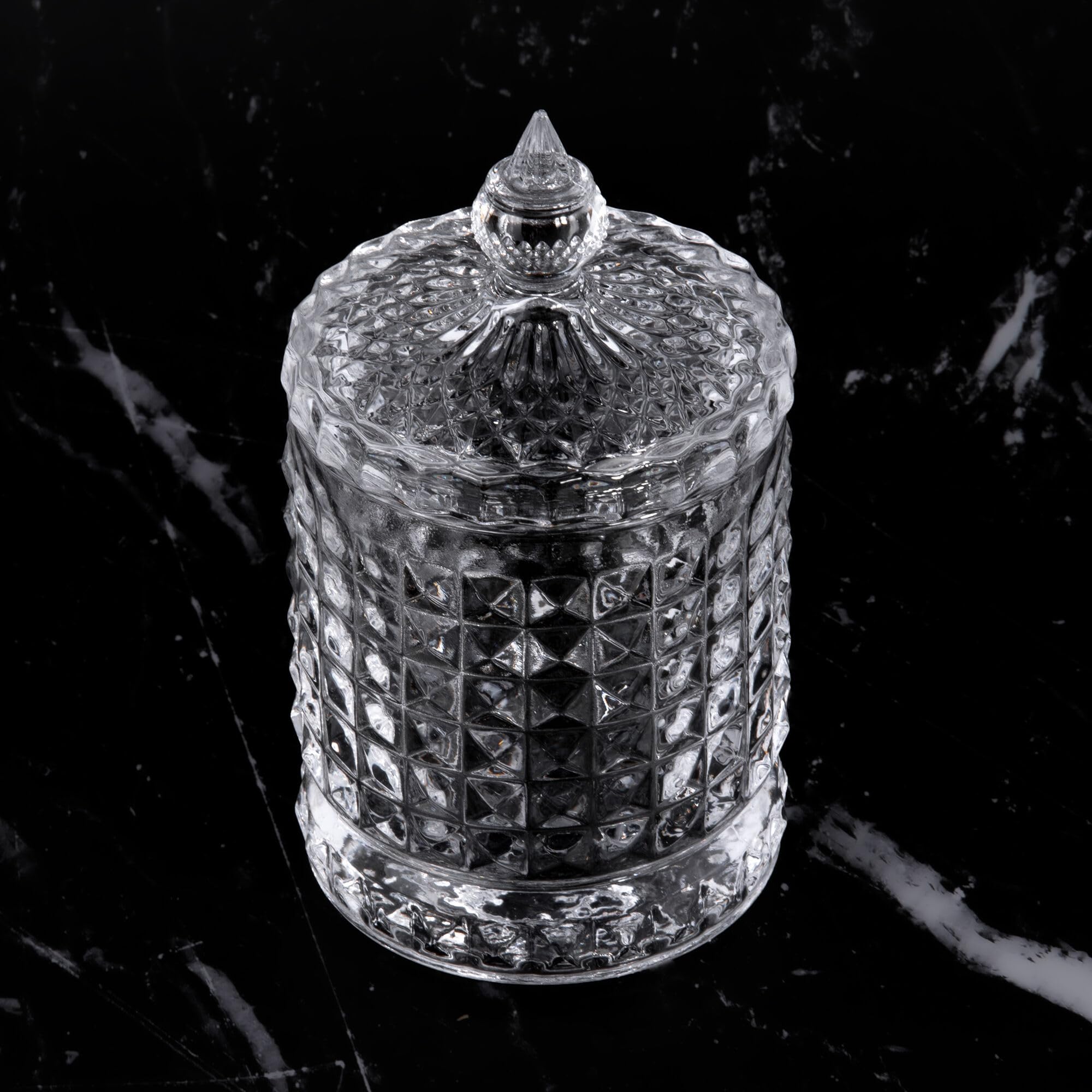 STP GOODS Glass Container Box with Lid Glass Storage Jar Clear Glass Relief Small Jar with Lid Glass Container for Coffee, Spices, Organizer Jars 6.1" (15.5 cm)