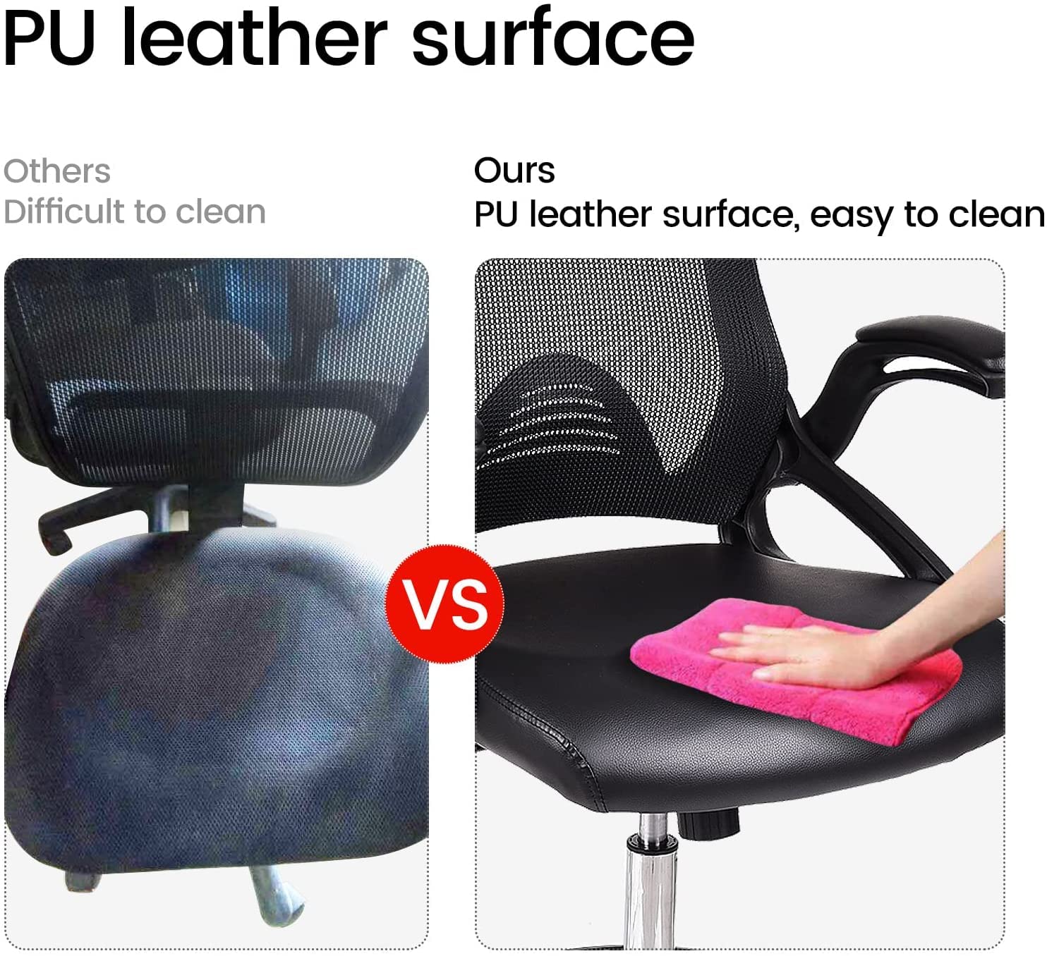 ARTETHYS Drafting Chair with Flip-up Armrests, Tall Office Chair Adjustable Height, Standing Desk Chair rotatable pu Leather seat(Black)