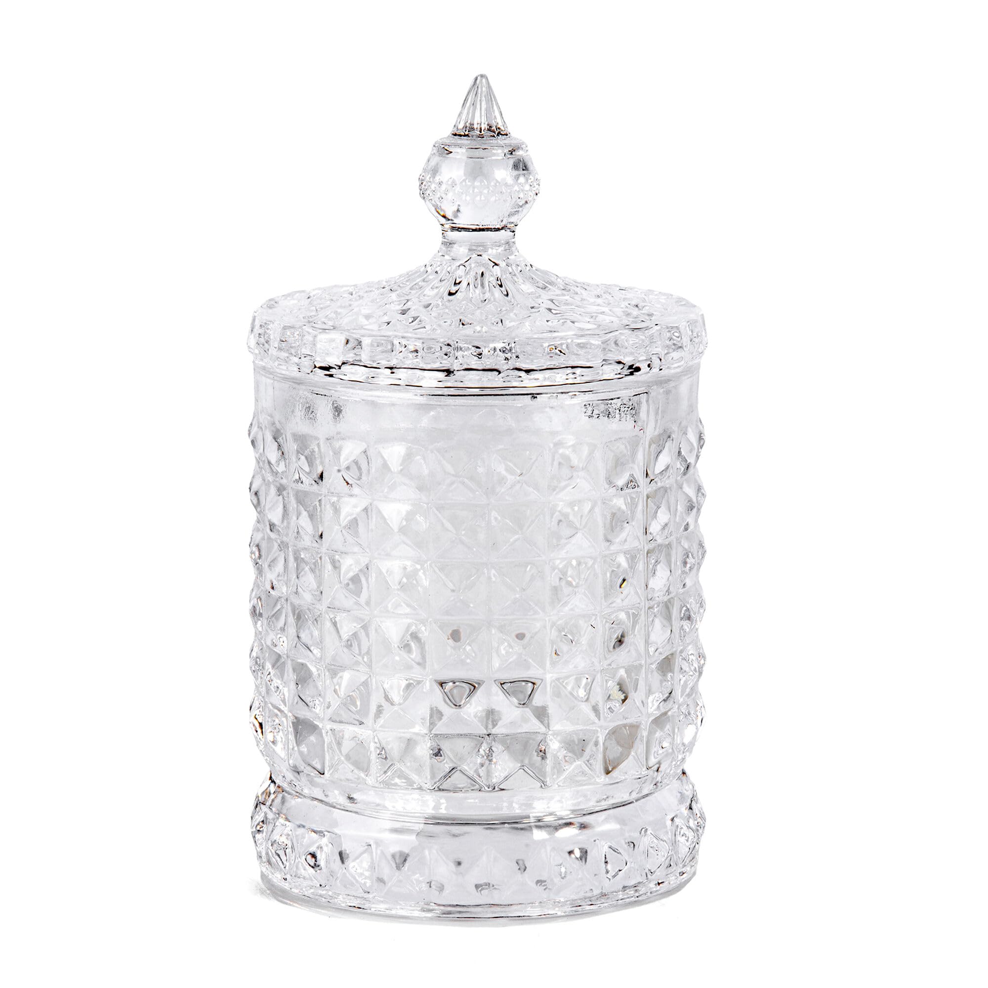 STP GOODS Glass Container Box with Lid Glass Storage Jar Clear Glass Relief Small Jar with Lid Glass Container for Coffee, Spices, Organizer Jars 6.1" (15.5 cm)