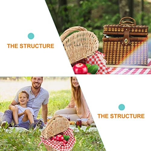 BESPORTBLE Bread Storage Basket Handheld Basket Outdoor Picnic Basket with Double Lids