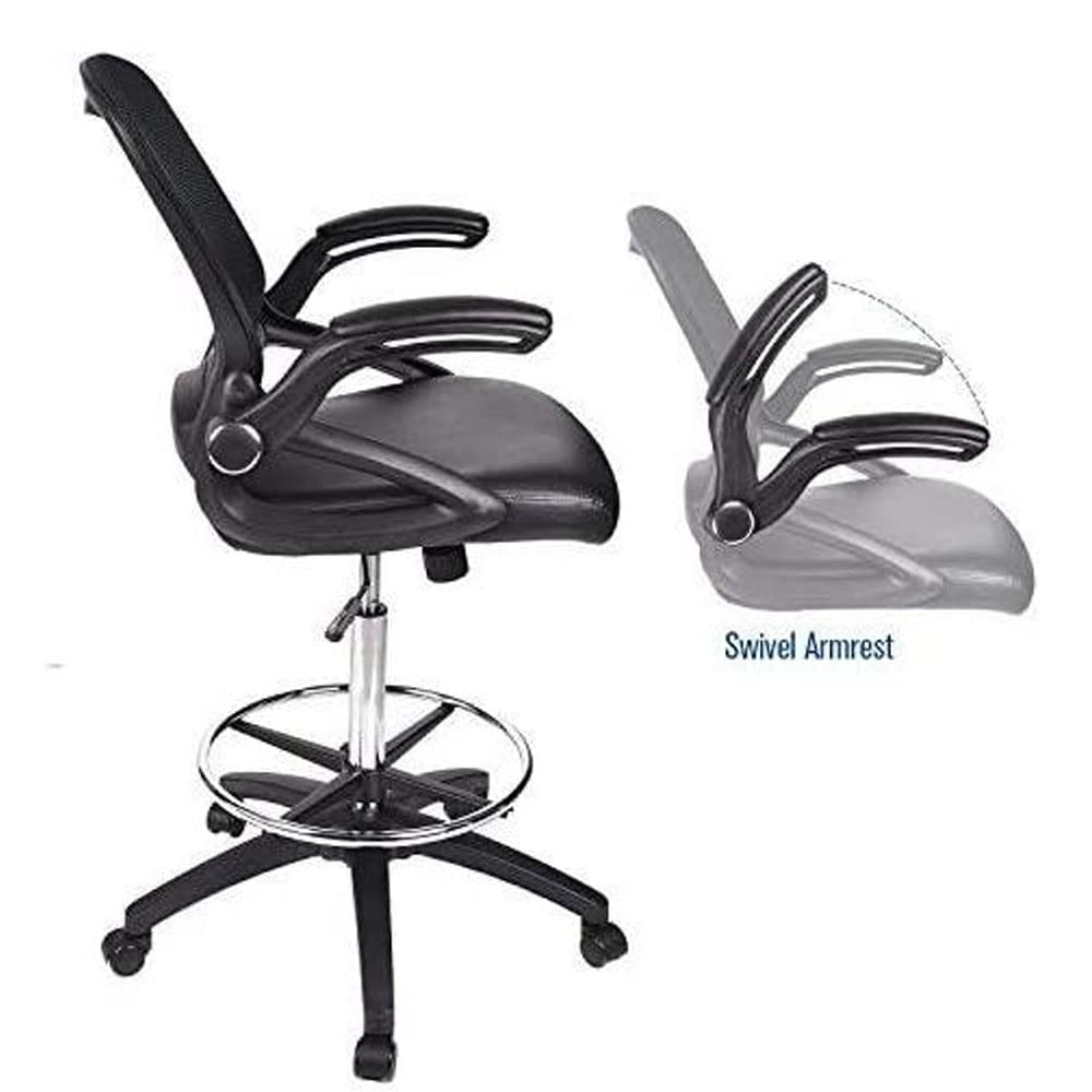 ARTETHYS Drafting Chair with Flip-up Armrests, Tall Office Chair Adjustable Height, Standing Desk Chair rotatable pu Leather seat(Black)