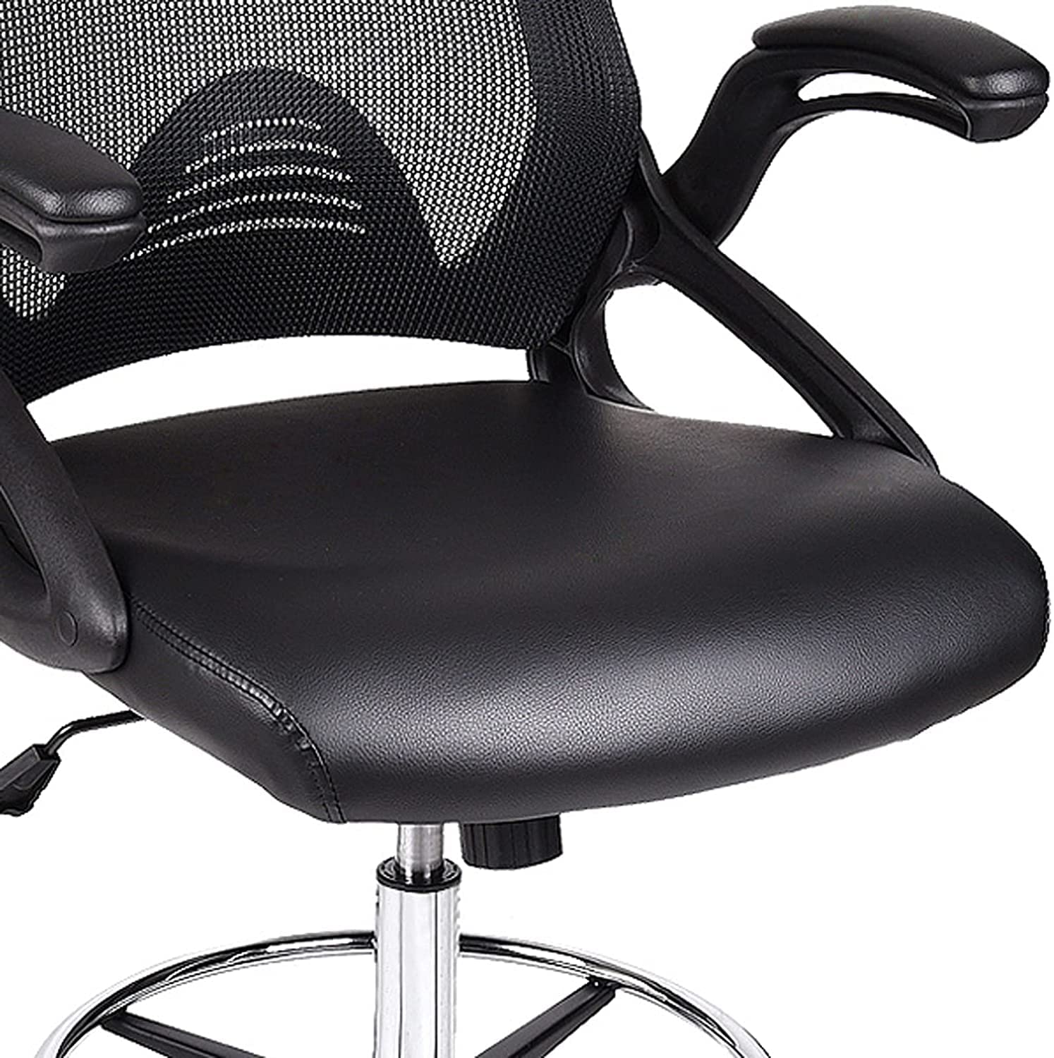ARTETHYS Drafting Chair with Flip-up Armrests, Tall Office Chair Adjustable Height, Standing Desk Chair rotatable pu Leather seat(Black)