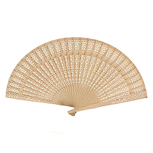EMVANV Wooden Folding Fan, Vintage Foldable Hand Held Fan Chinese Style Hollow Wooden Wedding Fan Ornament for Bridal Dancing Props Church Party (Size:8 Inches)