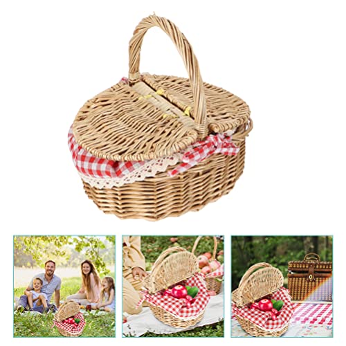 BESPORTBLE Bread Storage Basket Handheld Basket Outdoor Picnic Basket with Double Lids