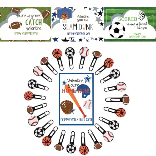 Sports Valentines for Kids Classroom Exchange 24 pcs Sports Bookmarks Basketball Football Baseball Valentines