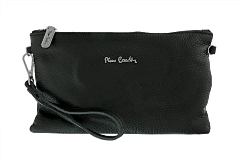 Pierre Cardin Black Leather Small Slouchy Fashion Pouch Clutch for womens