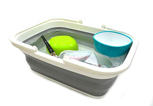 SAMMART 9.2L (2.37Gallon) Collapsible Tub with Handle - Portable Outdoor Picnic Basket/Crater - Foldable Shopping Bag - Space Saving Storage Container (Grey & Orange, 2)