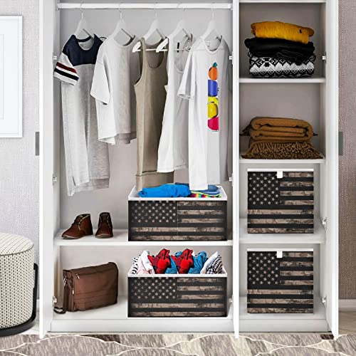 xigua American Flag Camouflage Rectangle Storage Bin Large Collapsible Storage Basket Toys Clothes Organizer Box for Shelf Closet Bedroom Home Office, 15.8 x 10.6 x 7 Inch