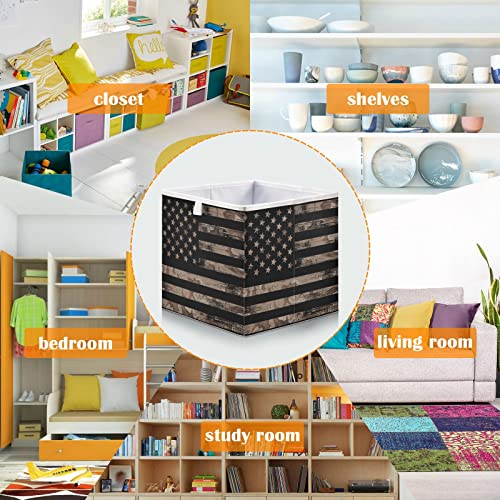 xigua American Flag Camouflage Rectangle Storage Bin Large Collapsible Storage Basket Toys Clothes Organizer Box for Shelf Closet Bedroom Home Office, 15.8 x 10.6 x 7 Inch