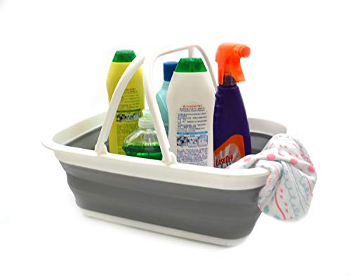 SAMMART 9.2L (2.37Gallon) Collapsible Tub with Handle - Portable Outdoor Picnic Basket/Crater - Foldable Shopping Bag - Space Saving Storage Container (Grey & Orange, 2)