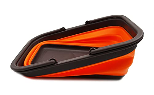 SAMMART 9.2L (2.37Gallon) Collapsible Tub with Handle - Portable Outdoor Picnic Basket/Crater - Foldable Shopping Bag - Space Saving Storage Container (Grey & Orange, 2)