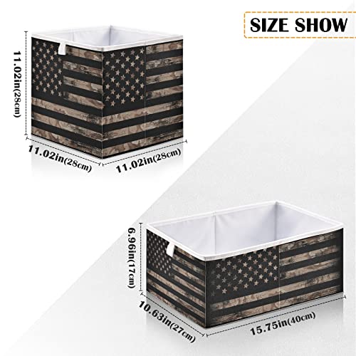 xigua American Flag Camouflage Rectangle Storage Bin Large Collapsible Storage Basket Toys Clothes Organizer Box for Shelf Closet Bedroom Home Office, 15.8 x 10.6 x 7 Inch