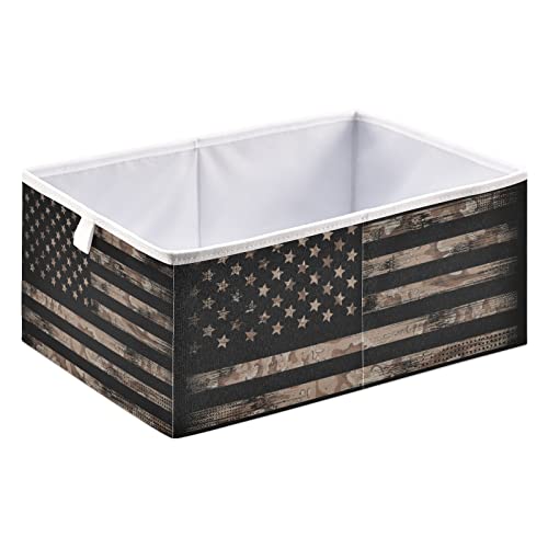 xigua American Flag Camouflage Rectangle Storage Bin Large Collapsible Storage Basket Toys Clothes Organizer Box for Shelf Closet Bedroom Home Office, 15.8 x 10.6 x 7 Inch