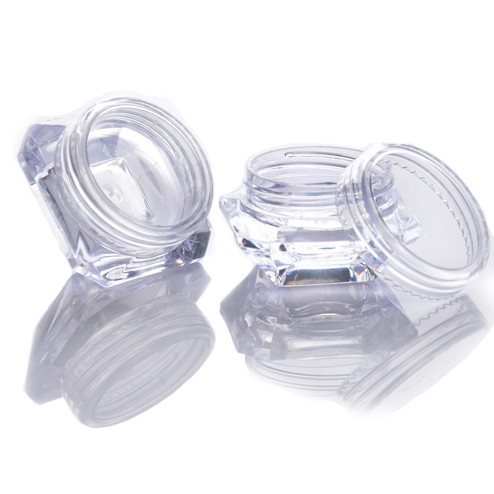 Goege 5 Gram Jar 5ML Clear Empty Plastic Pot Containers Refillable Cosmetic Lotion Diamond Container Screw Cap Lid (50 Pcs)