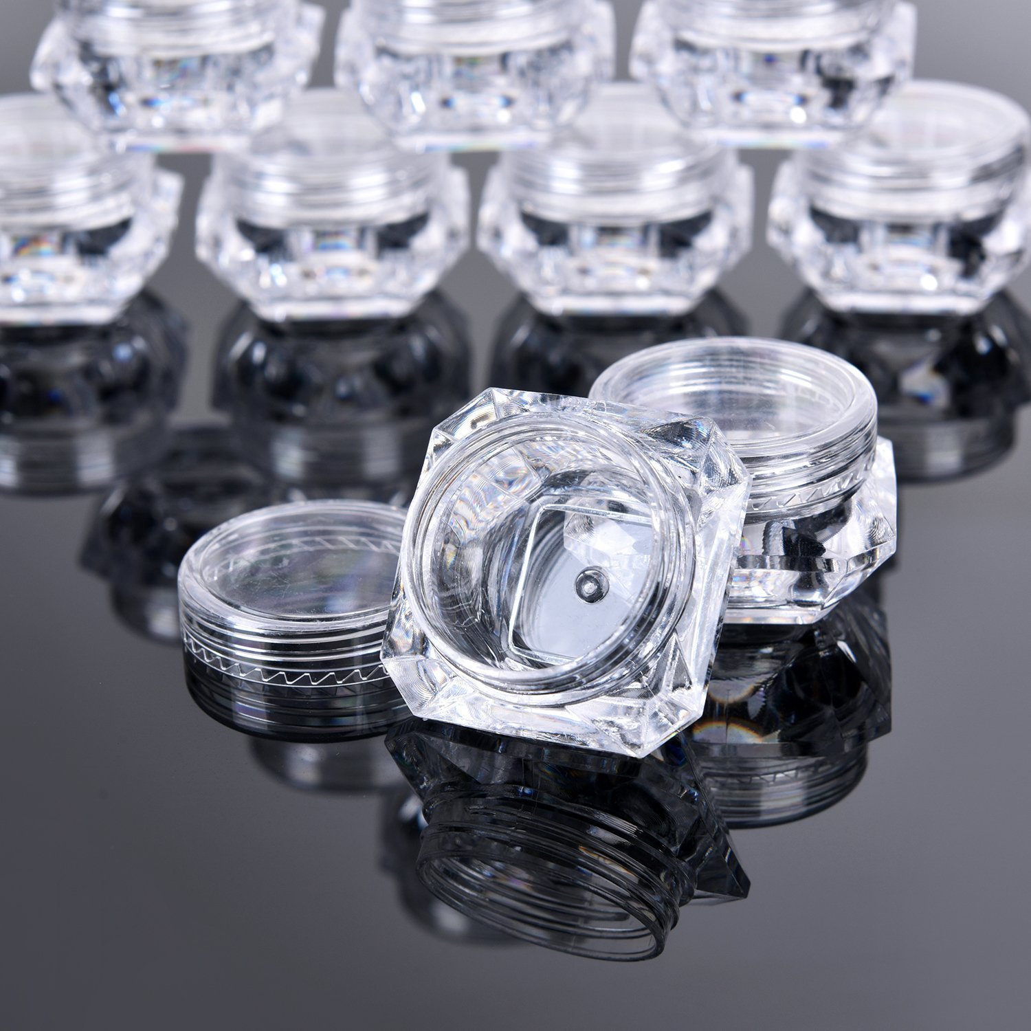 Goege 5 Gram Jar 5ML Clear Empty Plastic Pot Containers Refillable Cosmetic Lotion Diamond Container Screw Cap Lid (50 Pcs)