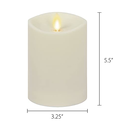 Luminara Set of 2 Outdoor Moving Flame Pillar (IPX4) with Remote Control, Flameless LED Candle, Melted Edge, Smooth Matte Finish, Timer, Ivory 3.25" x 5.5" and 6.5"