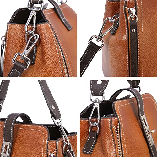 HESHE Leather Purses and Handbags for Women Shoulder Crossbody Bags Designer Hobo Satchel Purses(Sorrel)