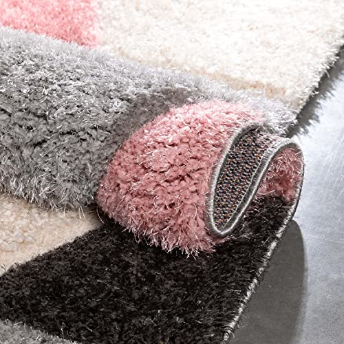 Well Woven Loecke Blush Triangle Boxes Geometric Thick Soft Plush 3D Textured Shag Area Rug 8x10 (7'10" x 9'10")