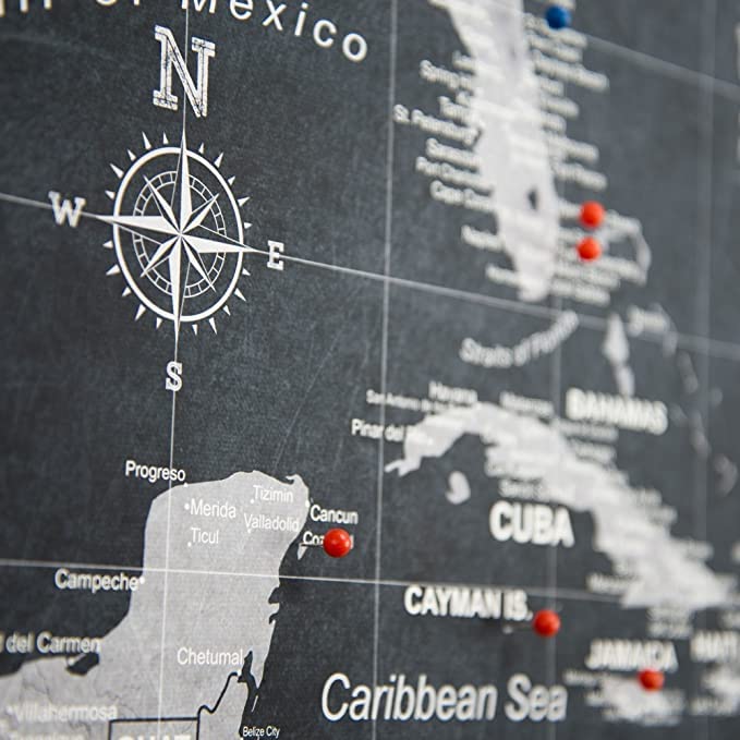 Conquest Maps World Travel Map with Pins Modern Slate Style Push Pin Travel Map Cork Board, Track Your Travels w/a Handmade Unique Canvas Pinable Map (36" x 24")