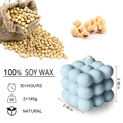 Bubble Candle Soy Wax Scented Candle Home Decor Candle Bubble Cube Candle Cube Shaped Candles Decorative Candle for Bedroom Wedding Room Decor Aesthetic Freesia and Bluebell Fragrance (White Blue)