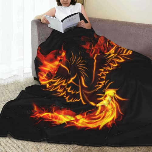 Fire Burning Rising Phoenix Bird Fleece Blanket Fuzzy Soft Plush Blanket for All Season Lightweight Throws for Couch Bed Sofa Office Gift 60"X50"