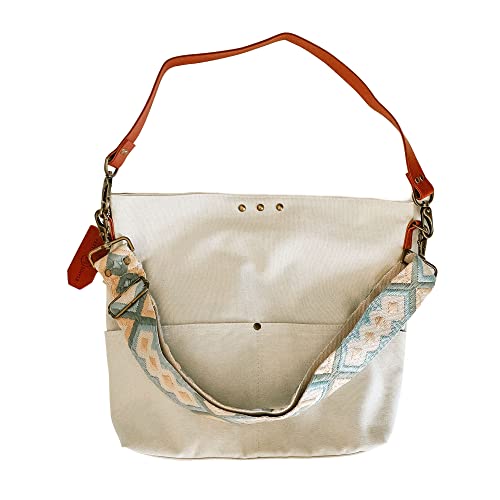 Pretty Simple Me Sloane Slouchy Hobo Bag (Cream) - Crossbody Bag | Comes w/ 2 Straps | Removable PU Leather Shoulder Strap | Canvas Crossbody Strap | Magnetic Closure | Shoulder Bags