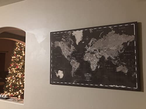 Conquest Maps World Travel Map with Pins Modern Slate Style Push Pin Travel Map Cork Board, Track Your Travels w/a Handmade Unique Canvas Pinable Map (36" x 24")