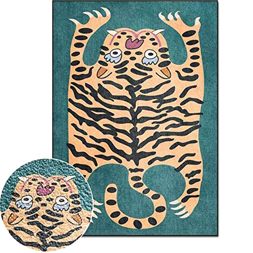 LIKETN Vintage Boho Rug Living Bedroom Green Area Rugs Tiger Print Pattern Non Slip Kitchen Runner Rugs Washable Abstract Modern Bathroom Laundry Room Door Mat Home Décor (47.2" X 59.1", 14)