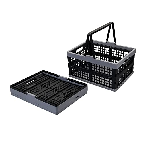 Fiazony 2-Pack Plastic Collapsible Storage Crate, 15 L Folding Shopping Basket with Handles